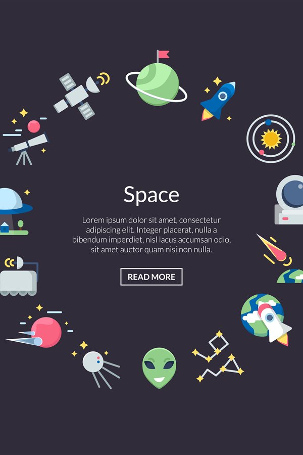 Vector flat space icons in circle shape with place for text