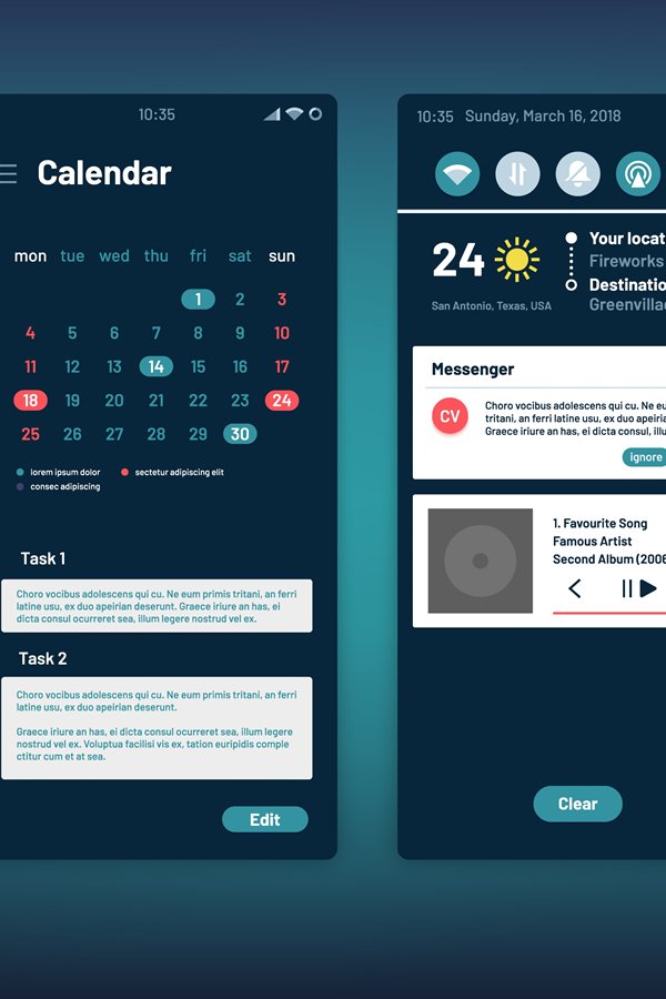 Phone interface. Modern mobile application template. Calenda