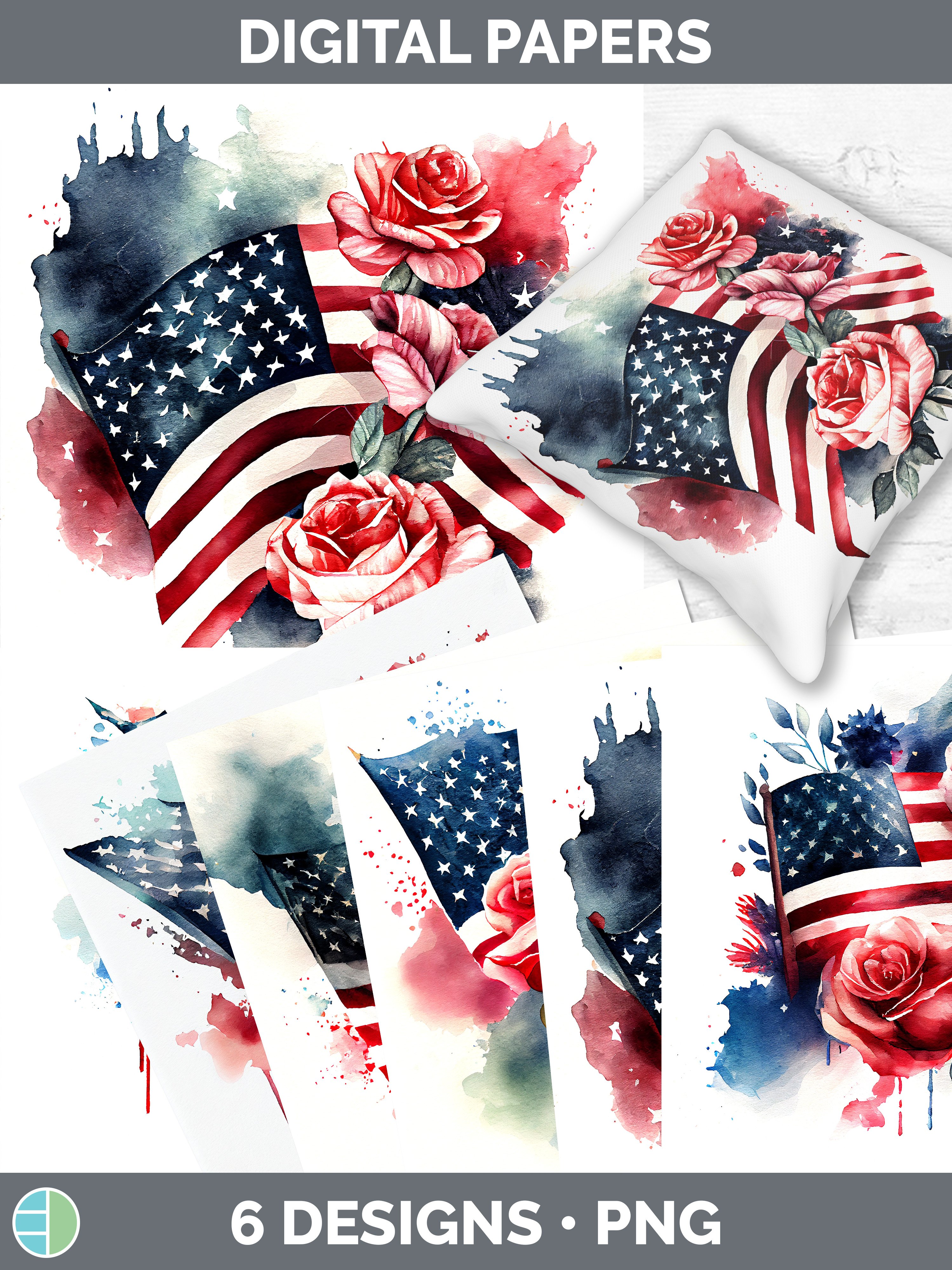 Patriotic Rose Flowers Paper Backgrounds | Digital Scrapbook