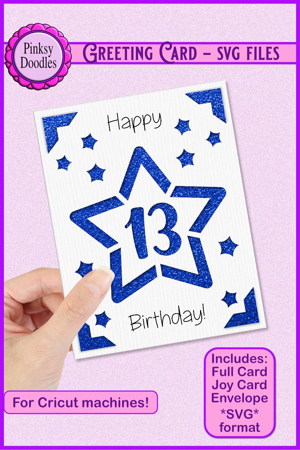 13th Birthday card with envelope paper cut & draw svg