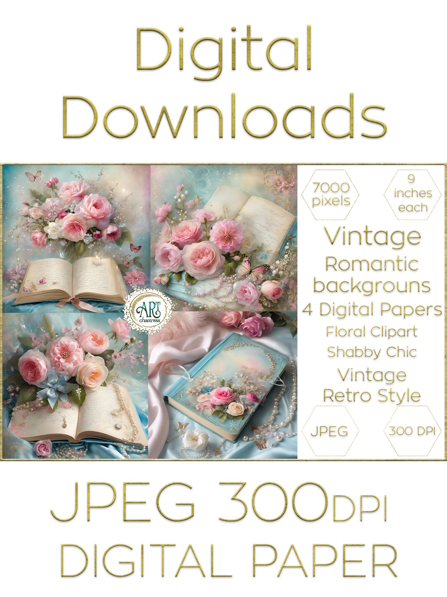 Vintage Floral Light Pink Blue Romantic Retro Digital Pape