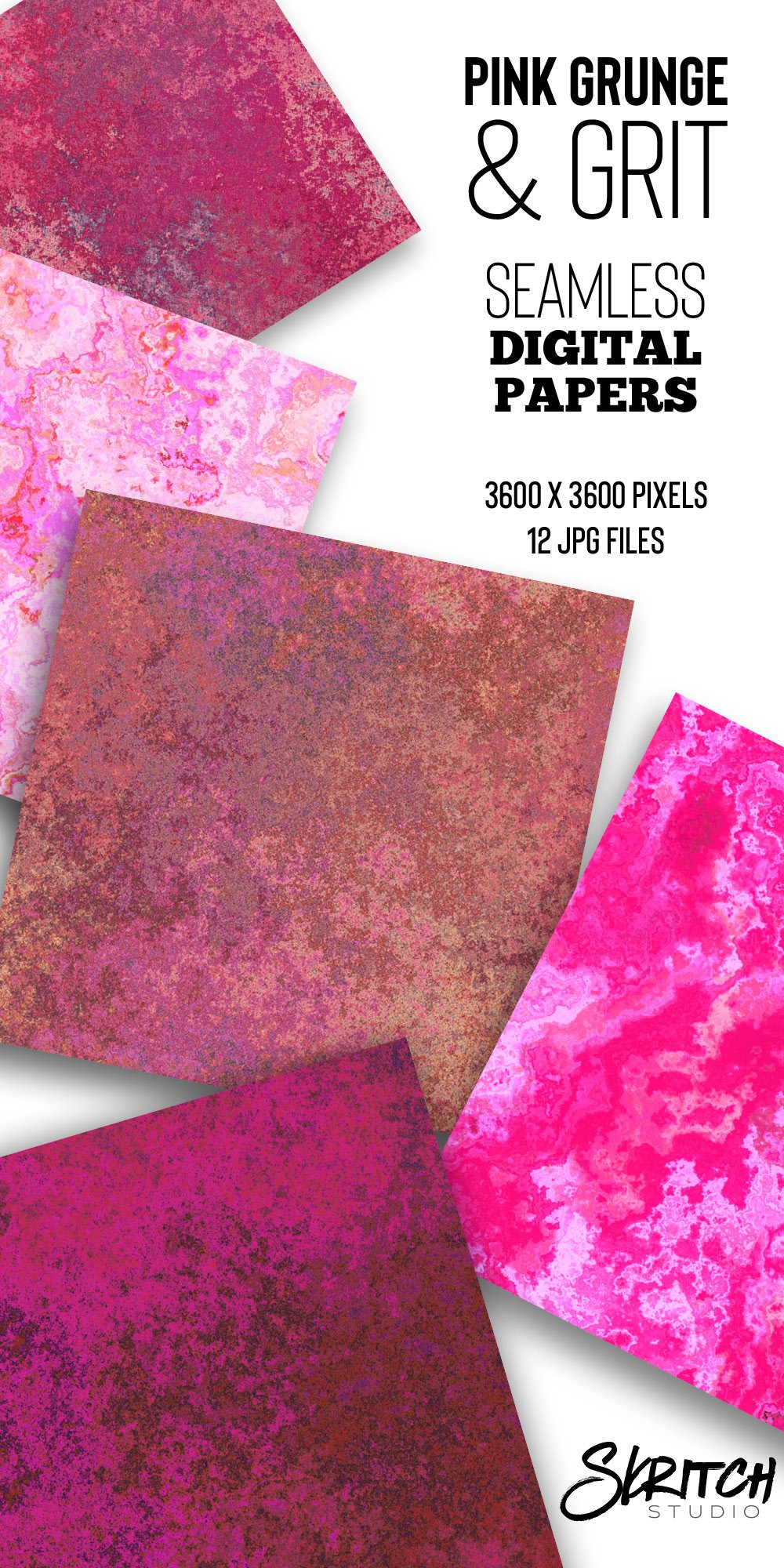 Pink Grunge and Grit | Seamless JPG Texture Bundle | Digital