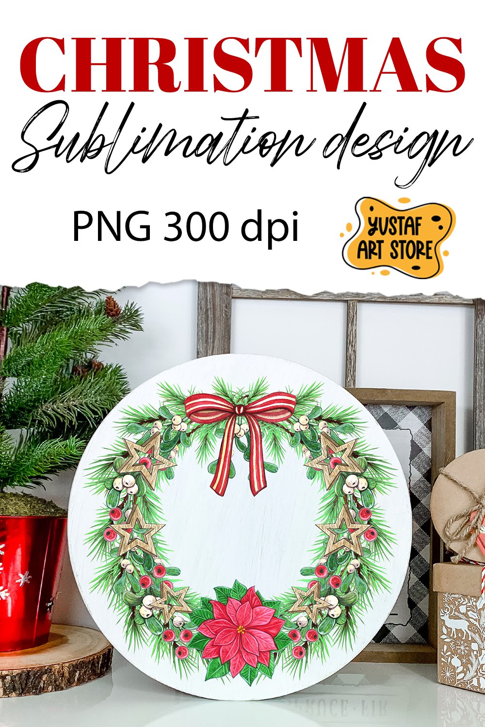 Watercolor Christmas Wreath Sublimation.Christmas (2253567)