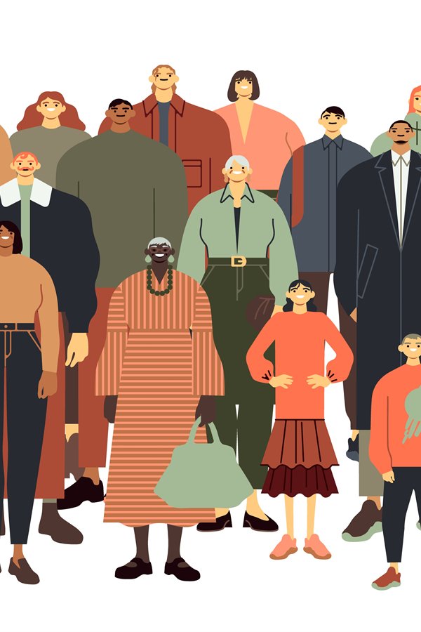 Multinational people stand together. Teenagers, elderly Multinational people stand together. Teenagers, elderly