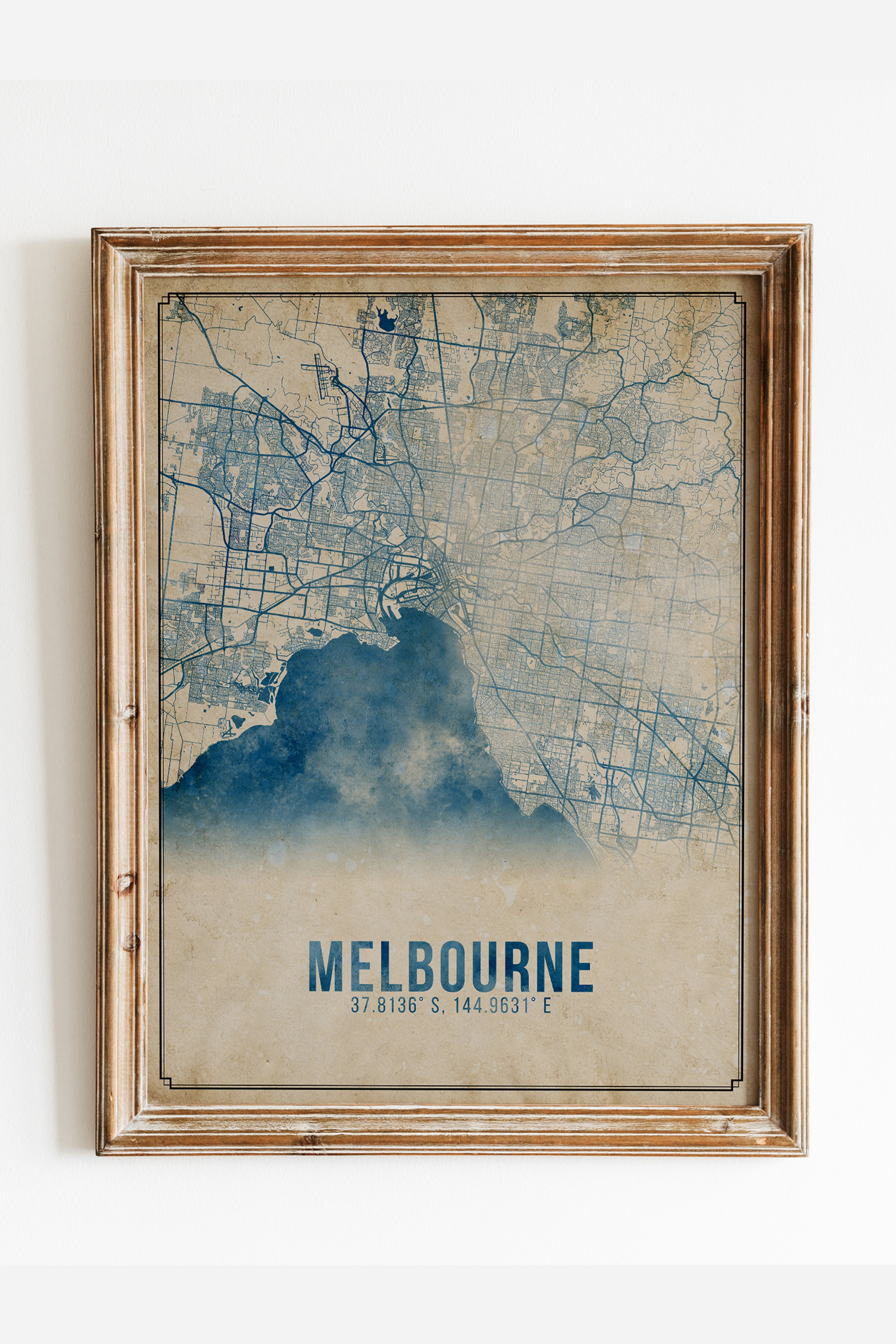 Melbourne Antique Watercolor City Map Poster