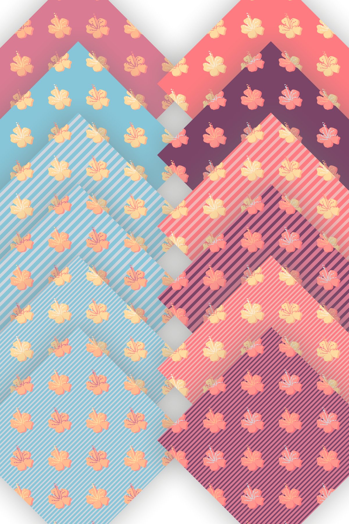 Blue Orange Purple Blossom Seamless Patterned Papers Set