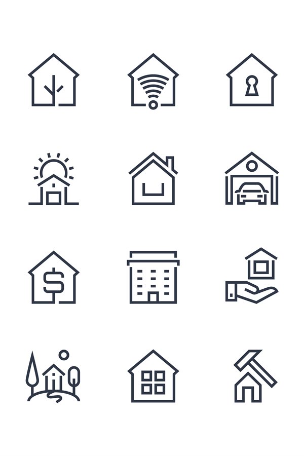Home line icons. Browser interface button, home page pictogr