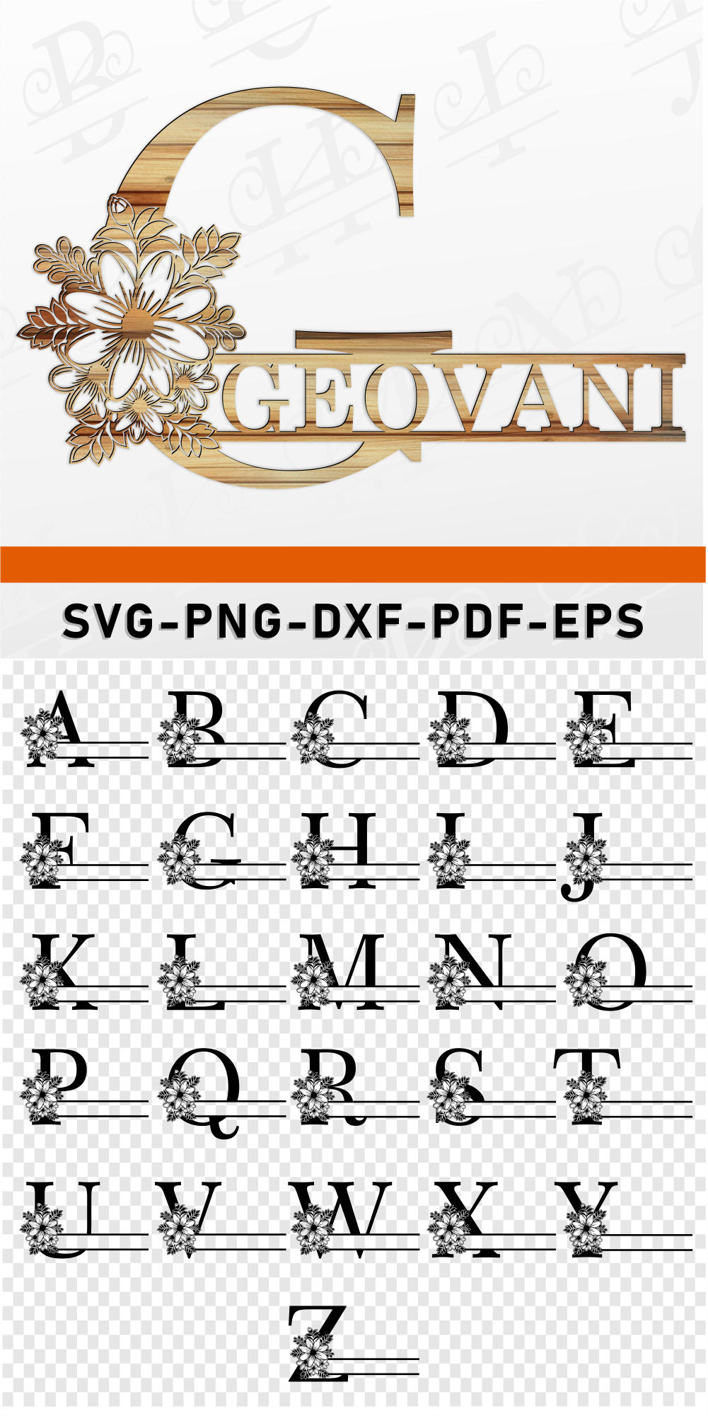 Flowers Split Monogram Font Alphabet Letters SVG Cut Files