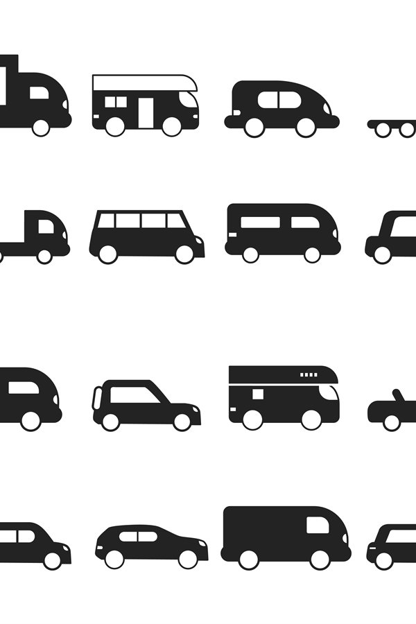 Car icons. Pictograms of black transport truck suv minivan v