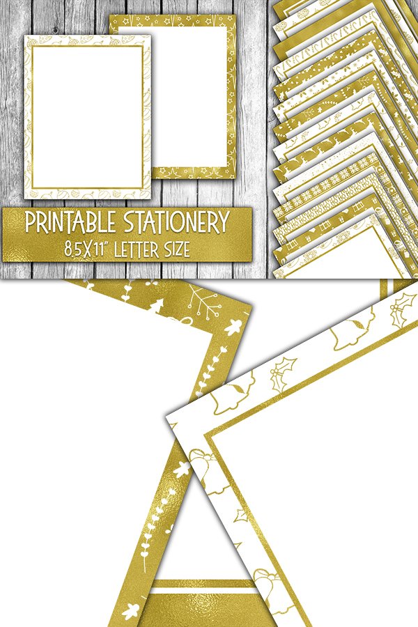 Christmas Stationery - Shiny Gold Foil Digital Paper