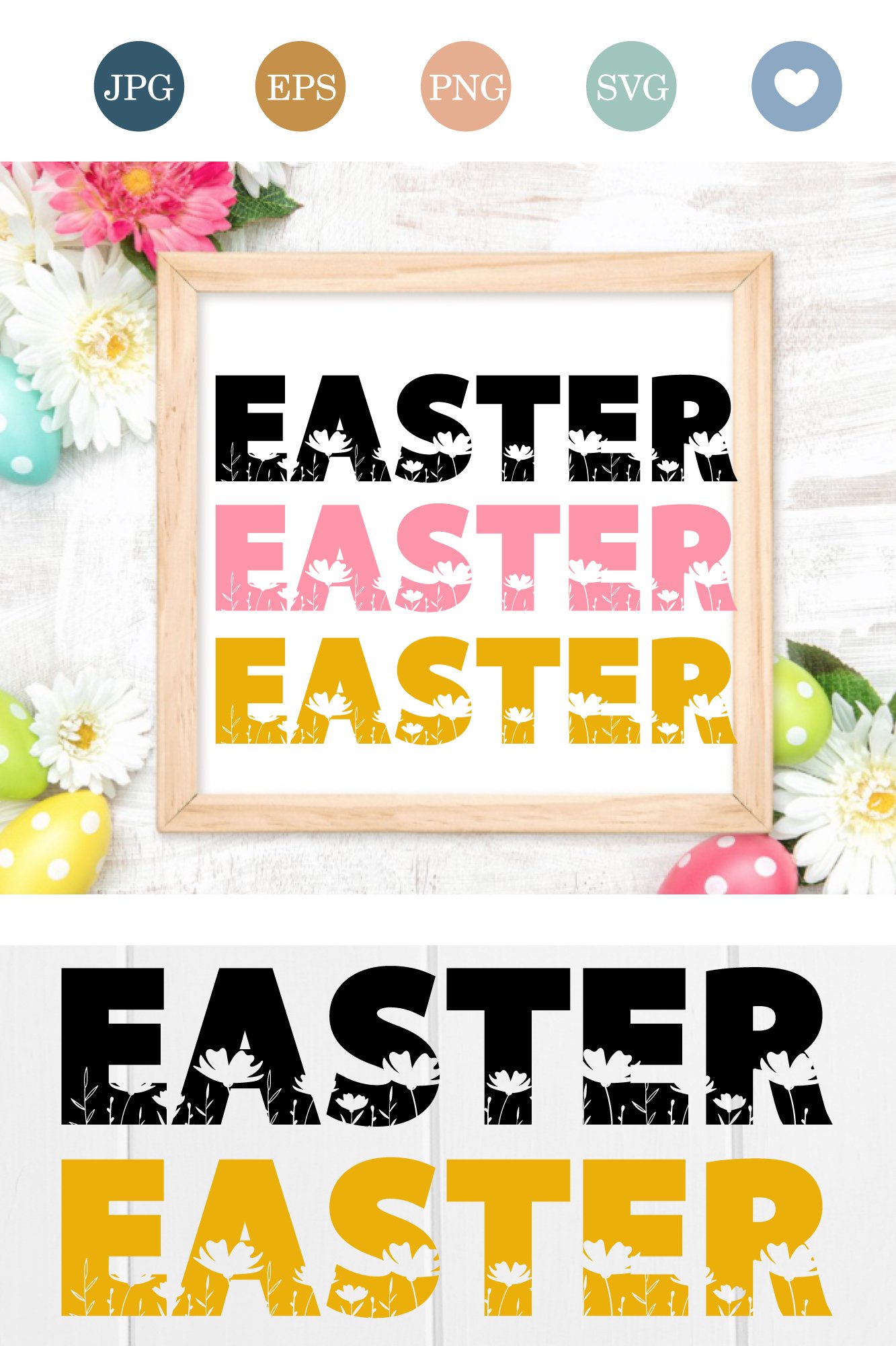 Easter word silhouette with flowers, cut file, svg file