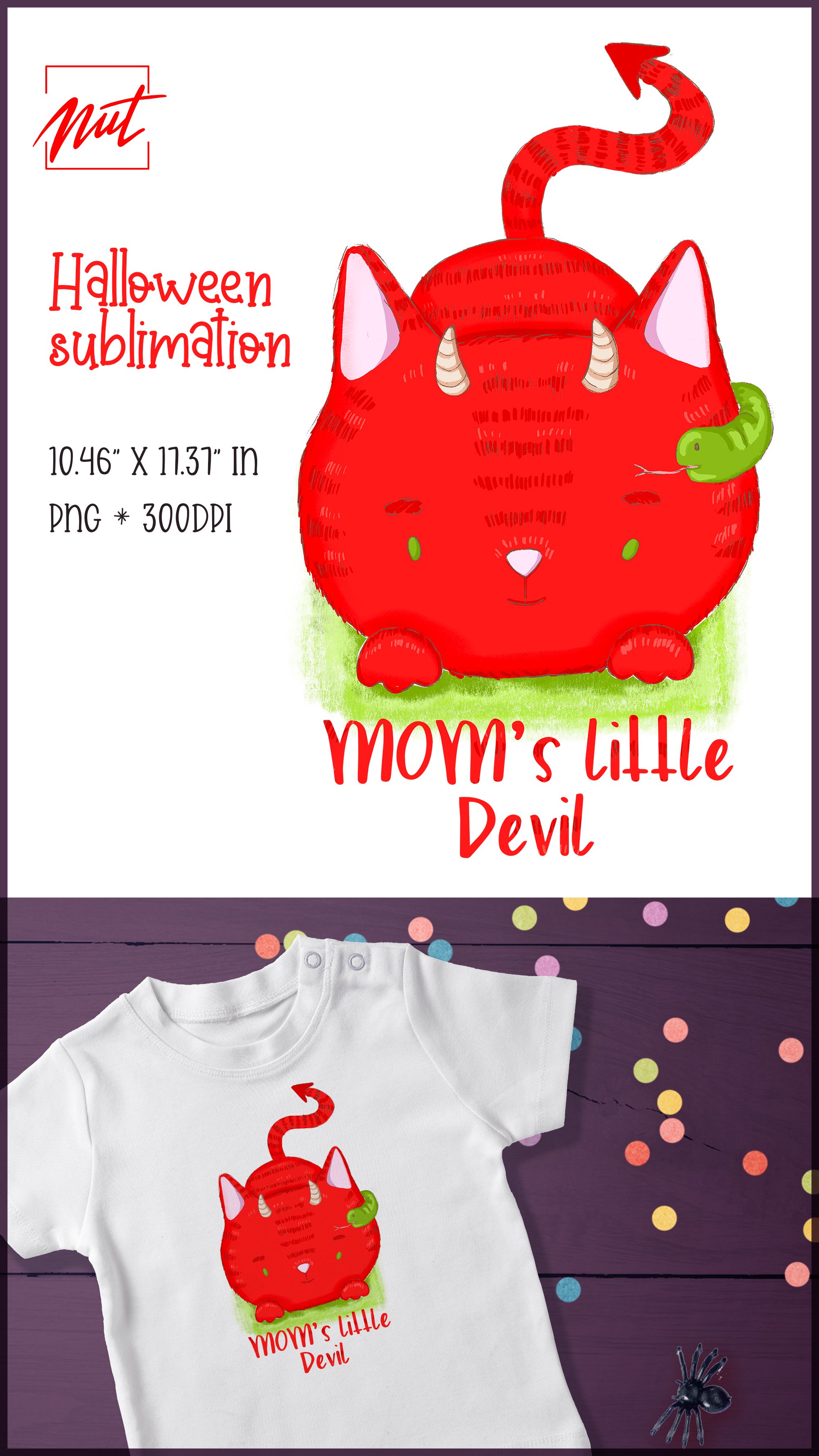 Halloween cat devil. Baby sublimation Moms little devil