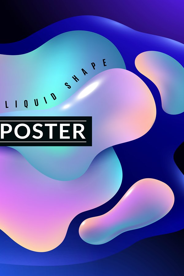 Liquid shape poster. Abstract fluid free color flux minimal