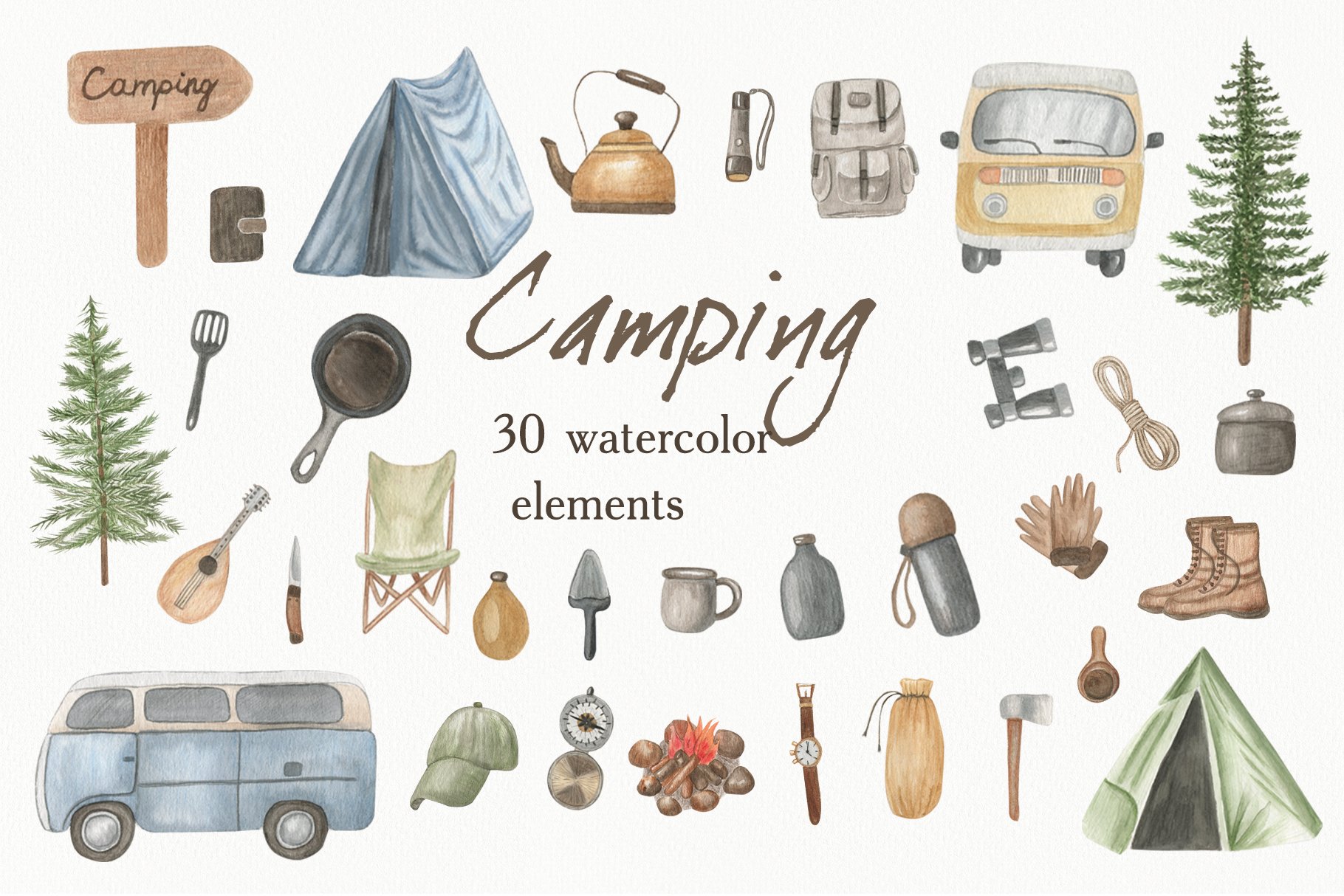 Camping watercolor set.