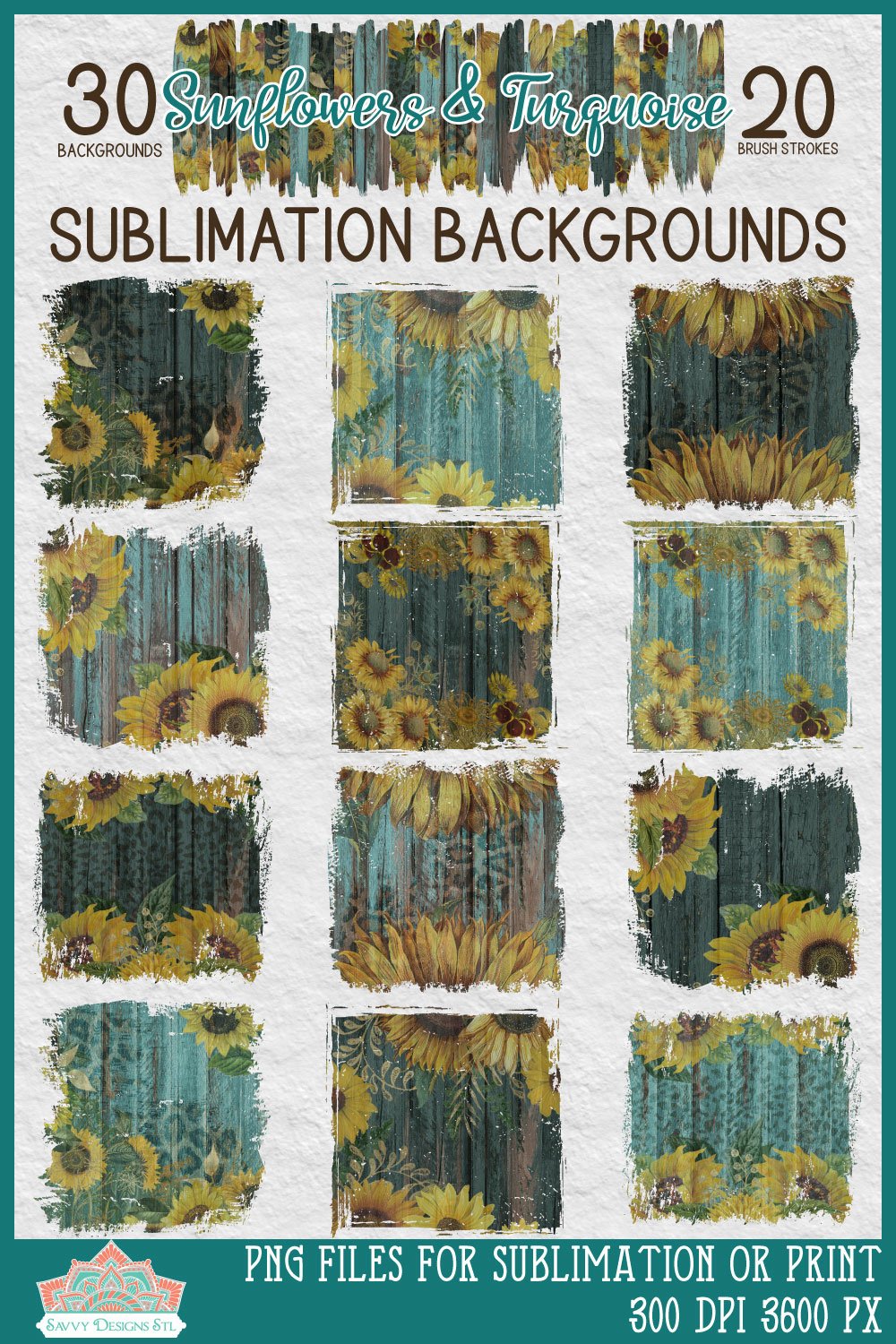 Sunflowers & Turquoise | Sublimation Background Bundle