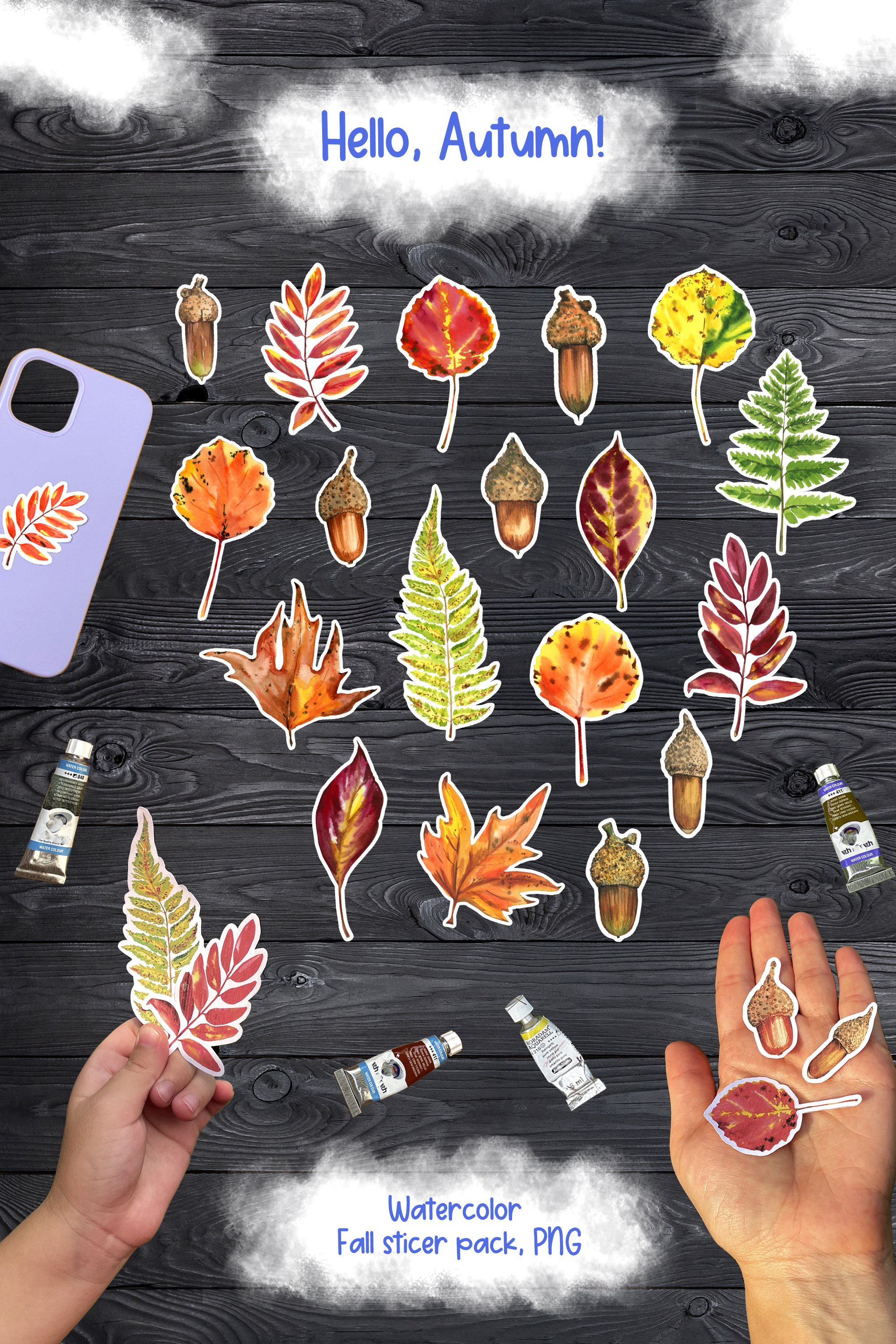 Hello October Stickers Fall stickers Watercolor stickers