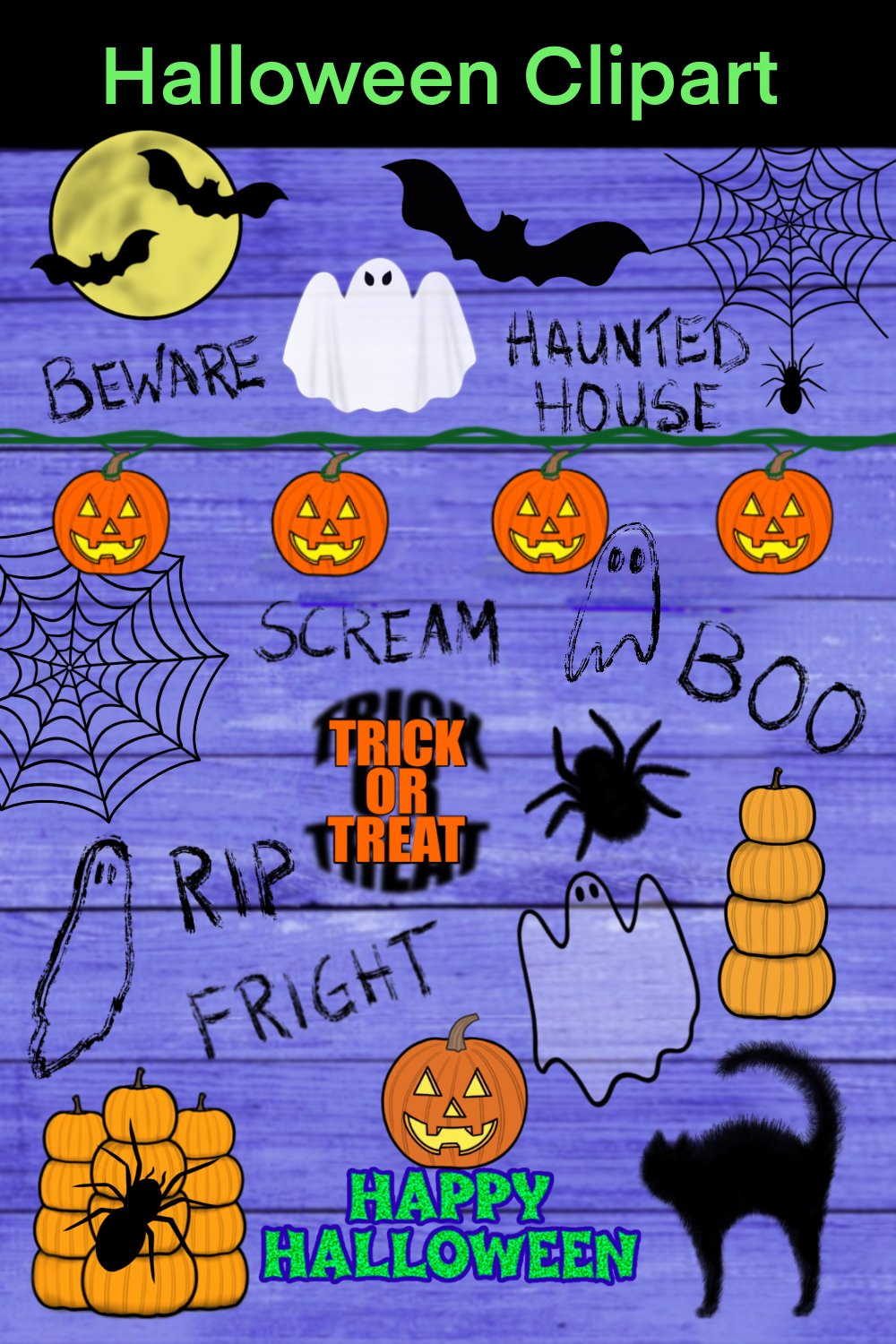 Halloween Clipart / Spider, Pumpkins, Webs, Bats, Graphics
