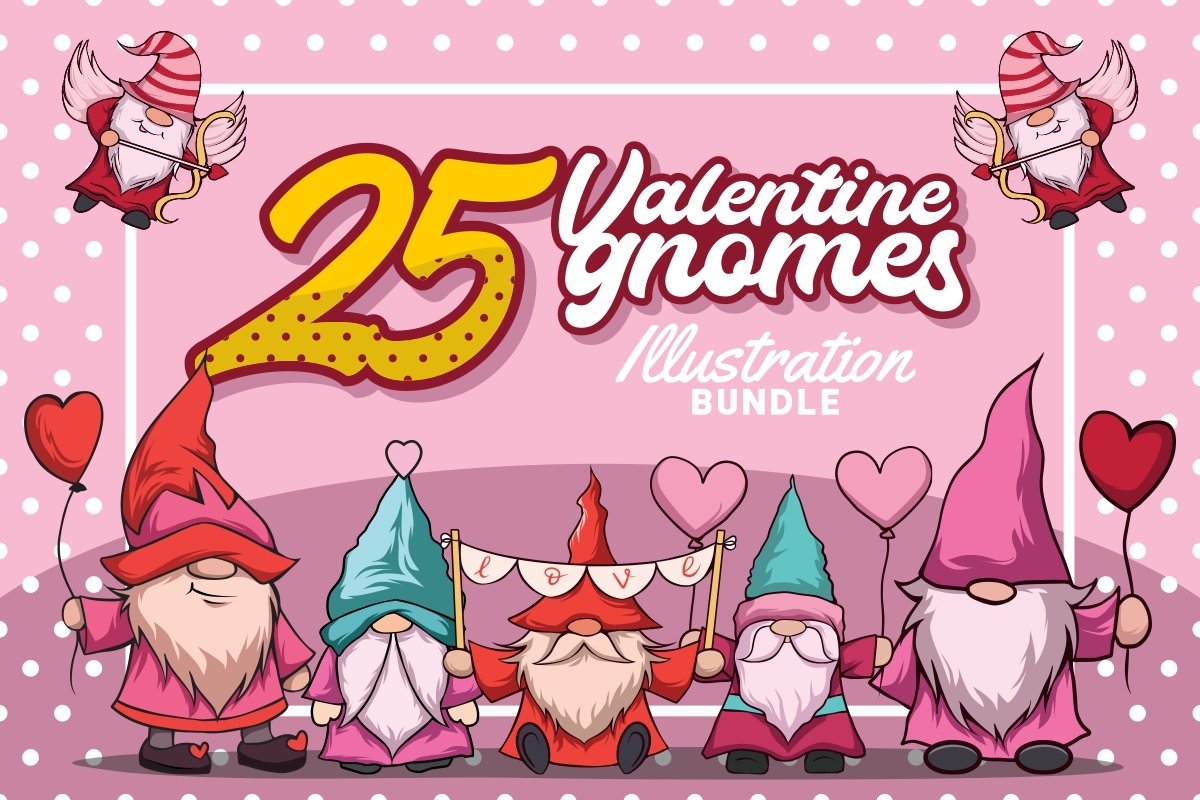 Valentine Gnomes Illustration Bundle, Valentine's Day Gnome