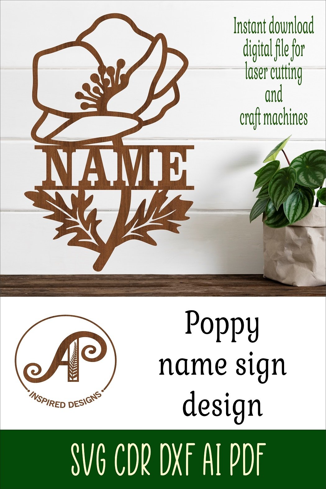 Poppy Name sign SVG laser cut template digital
