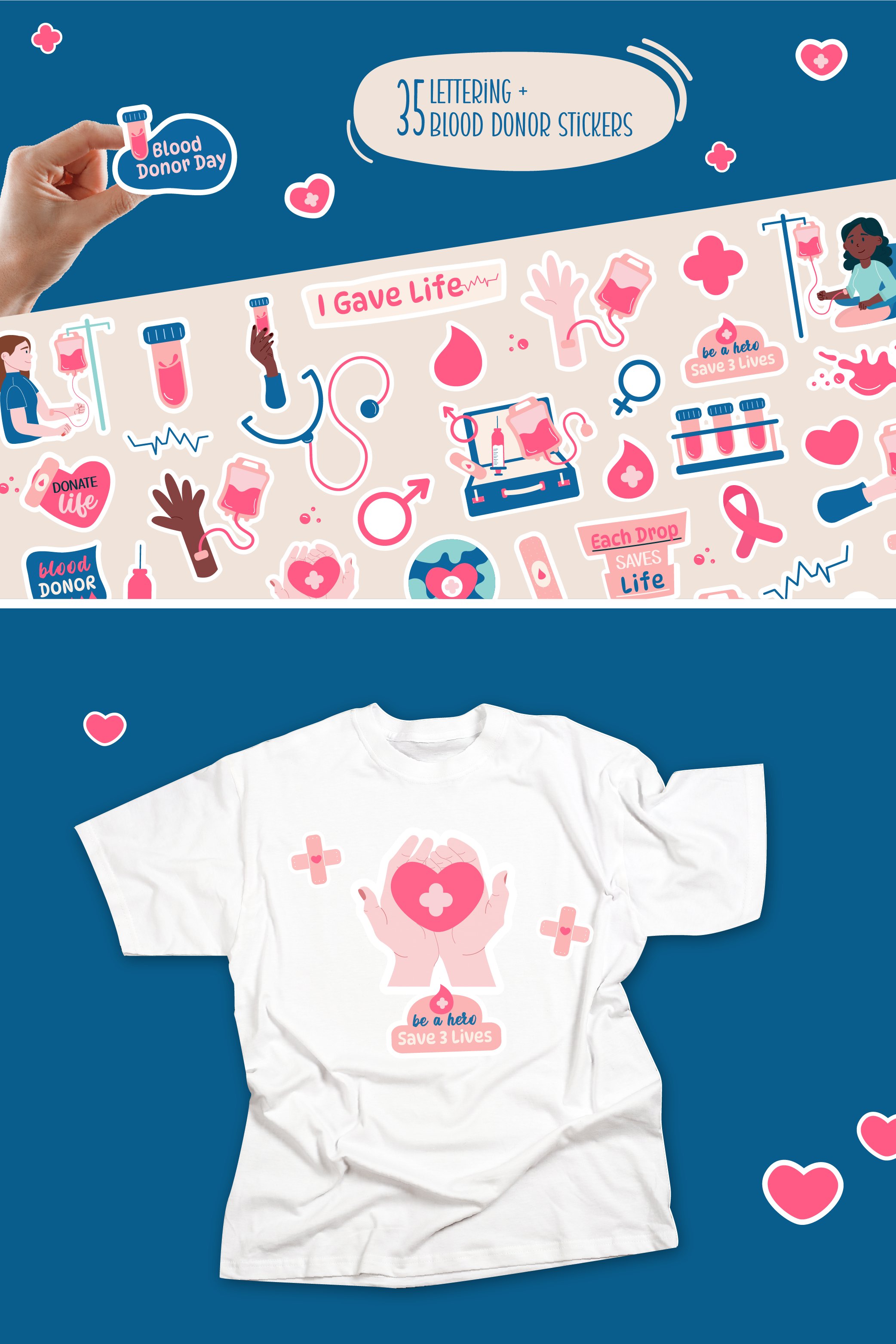 Blood donor stickers lettering, characters (3751124)