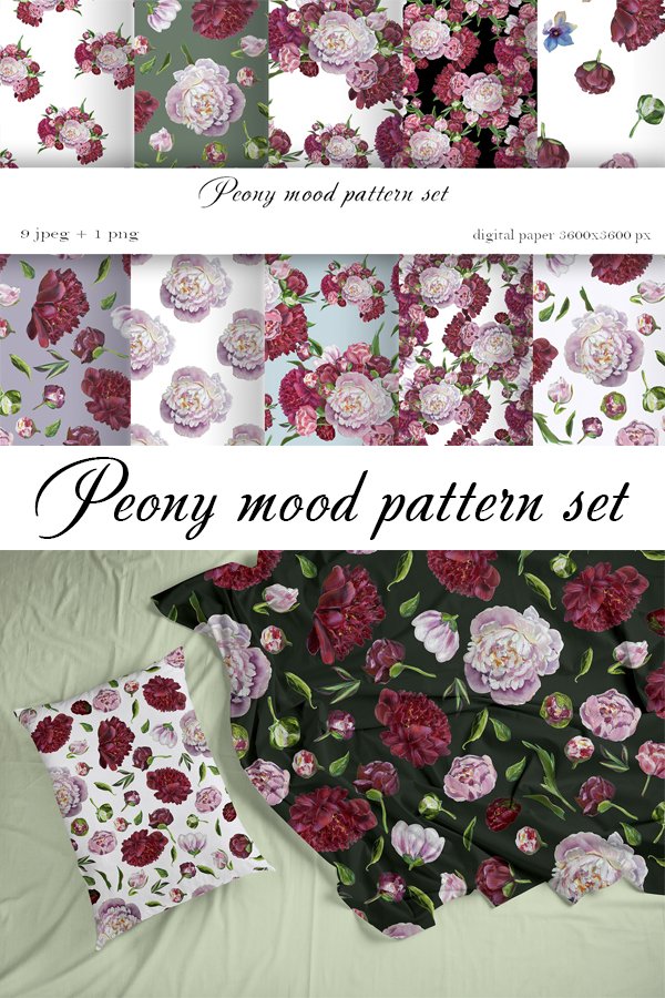 Pink Flower digital paper. Peonies