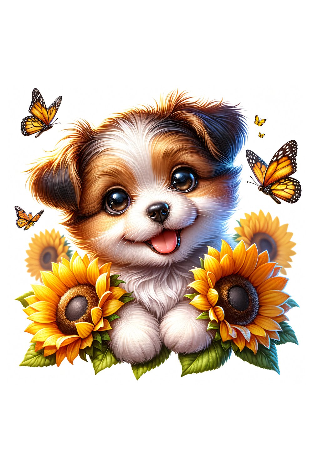 Cute Puppy with Sunflowers JPG File (3550340)