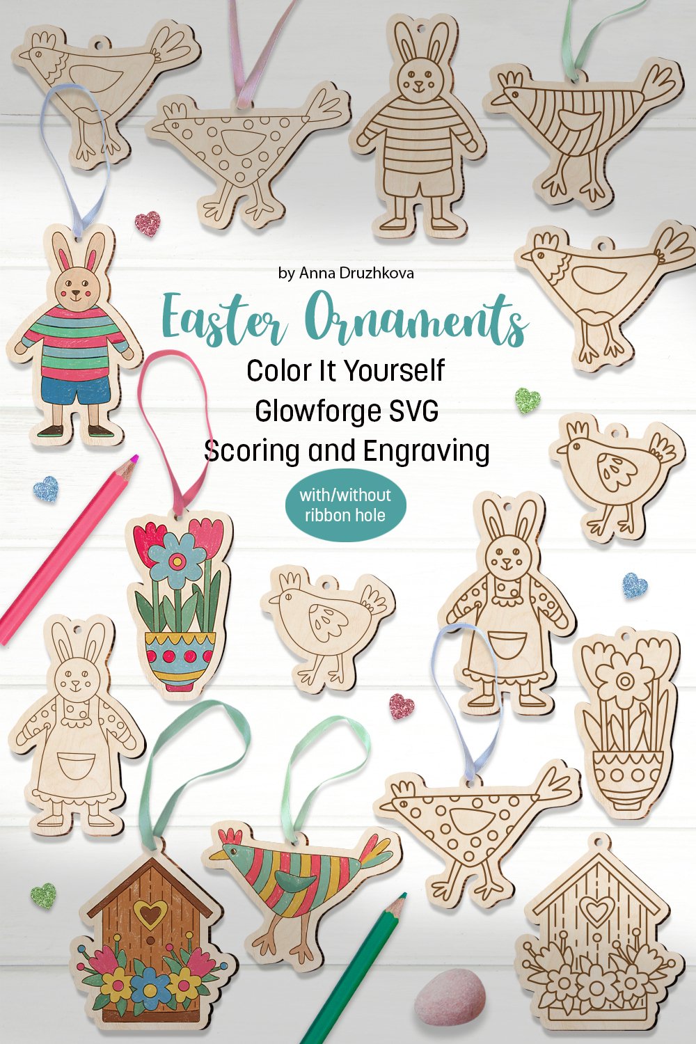 Easter Ornaments Glowforge SVG Coloring Kit