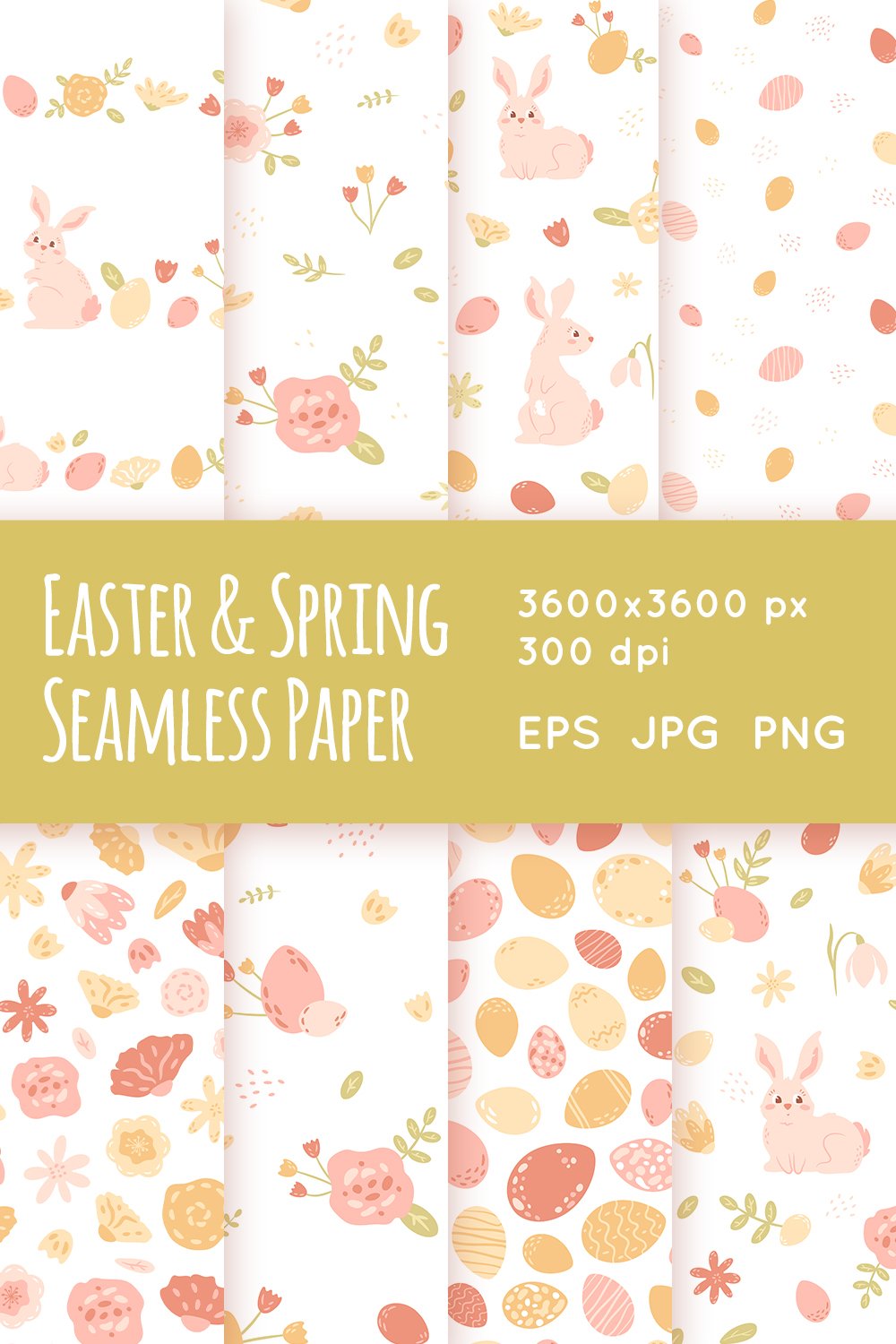 Easter & Spring Seamless Patterns set with cute bunny, eggs