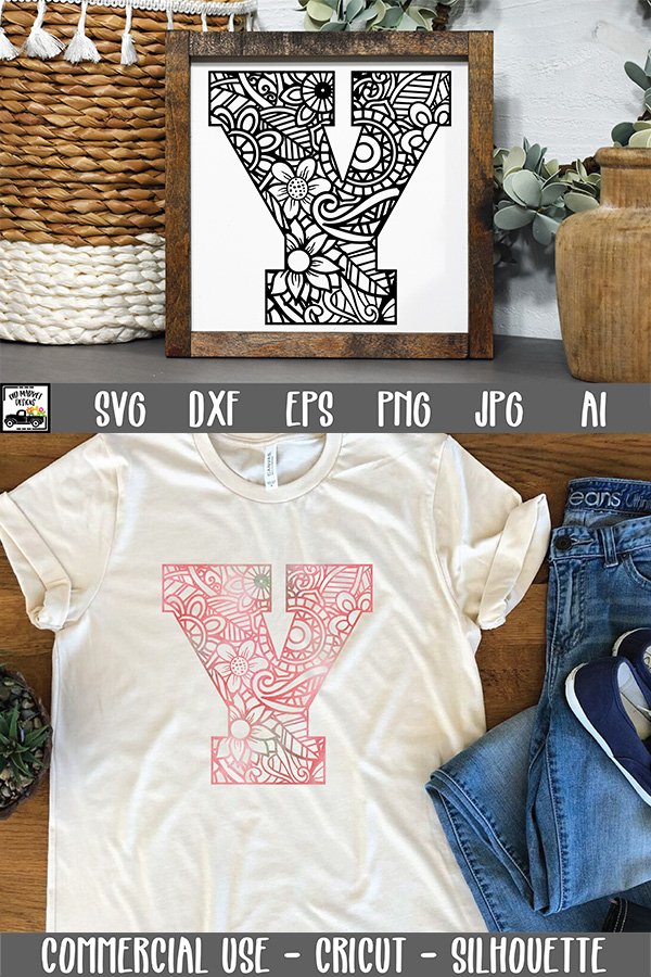 Letter Y SVG Cut File|Mandala Monogram Letter Y SVG File