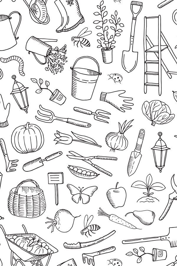 Vector gardening doodle icons background or pattern illustra