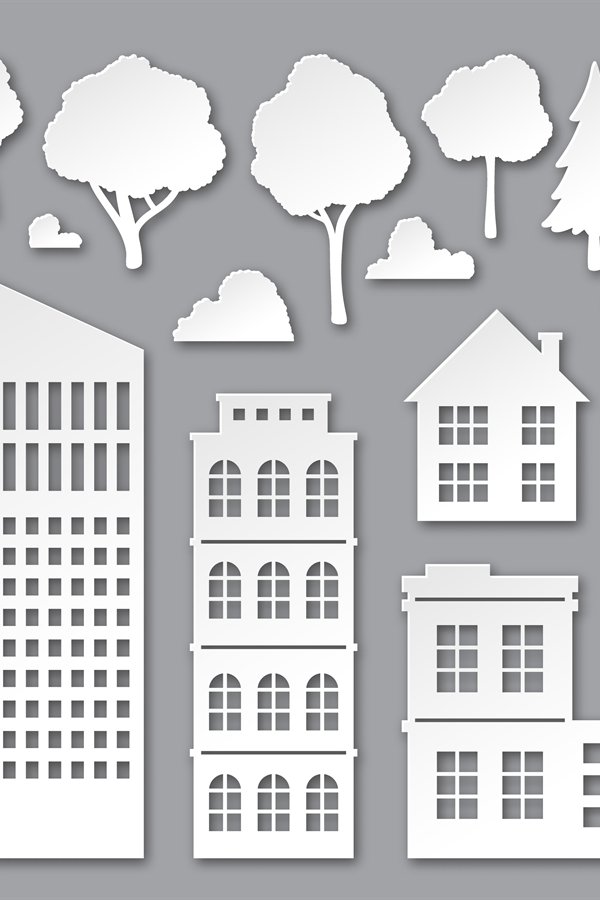 Paper cut city buildings. Origami skyscrapers, (1378340)