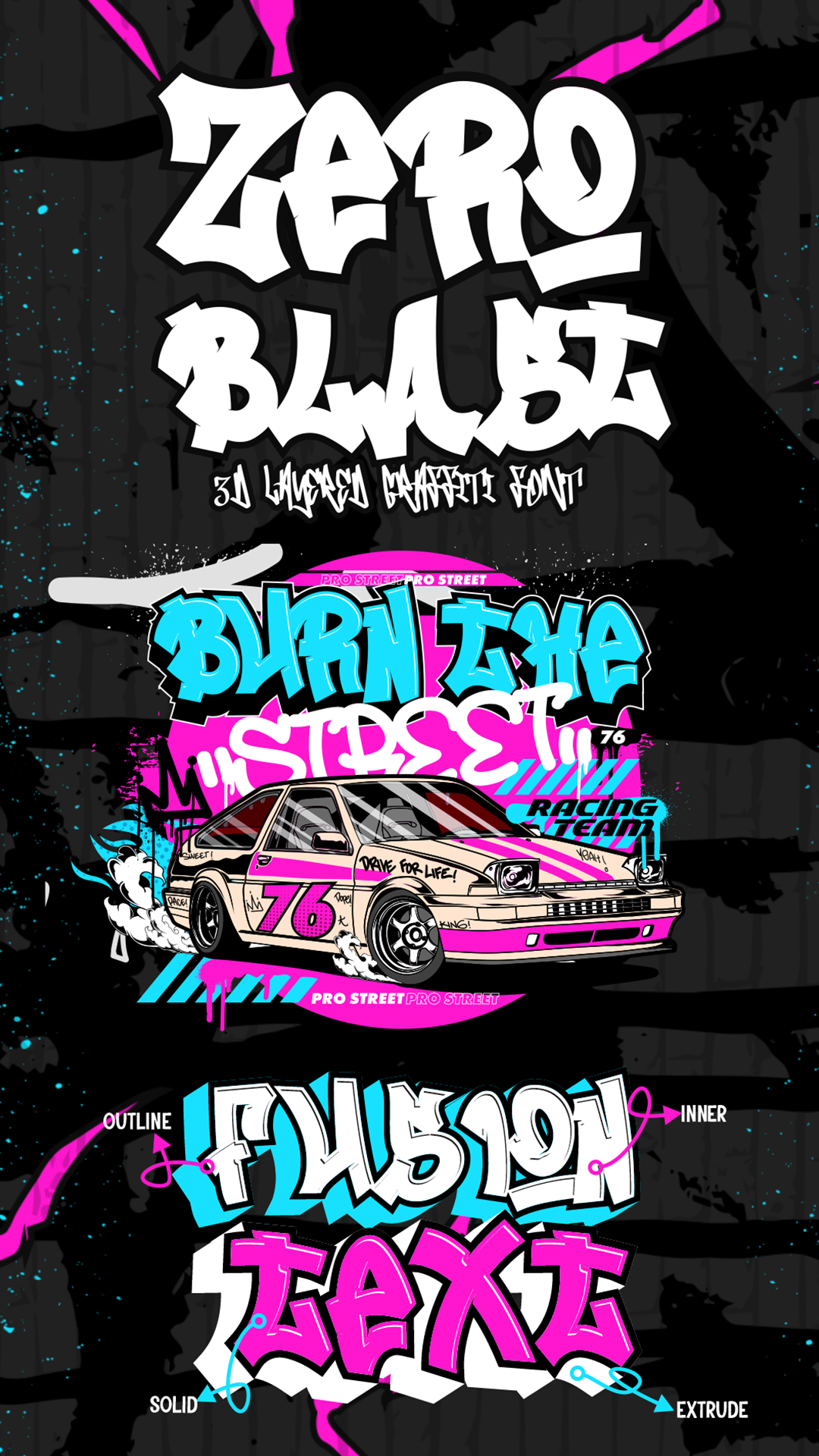 Zero Blast - Stylish 3d layered graffiti font