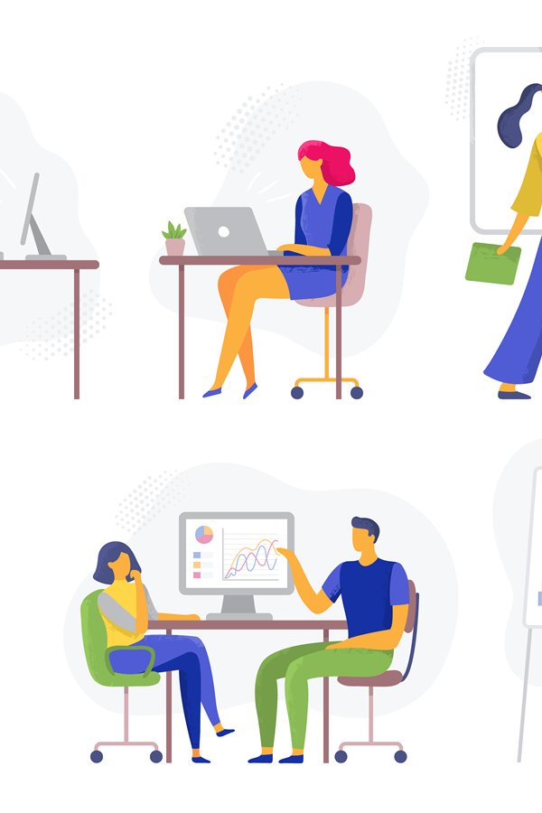 Office workflow. Working business people, remote teamwork an