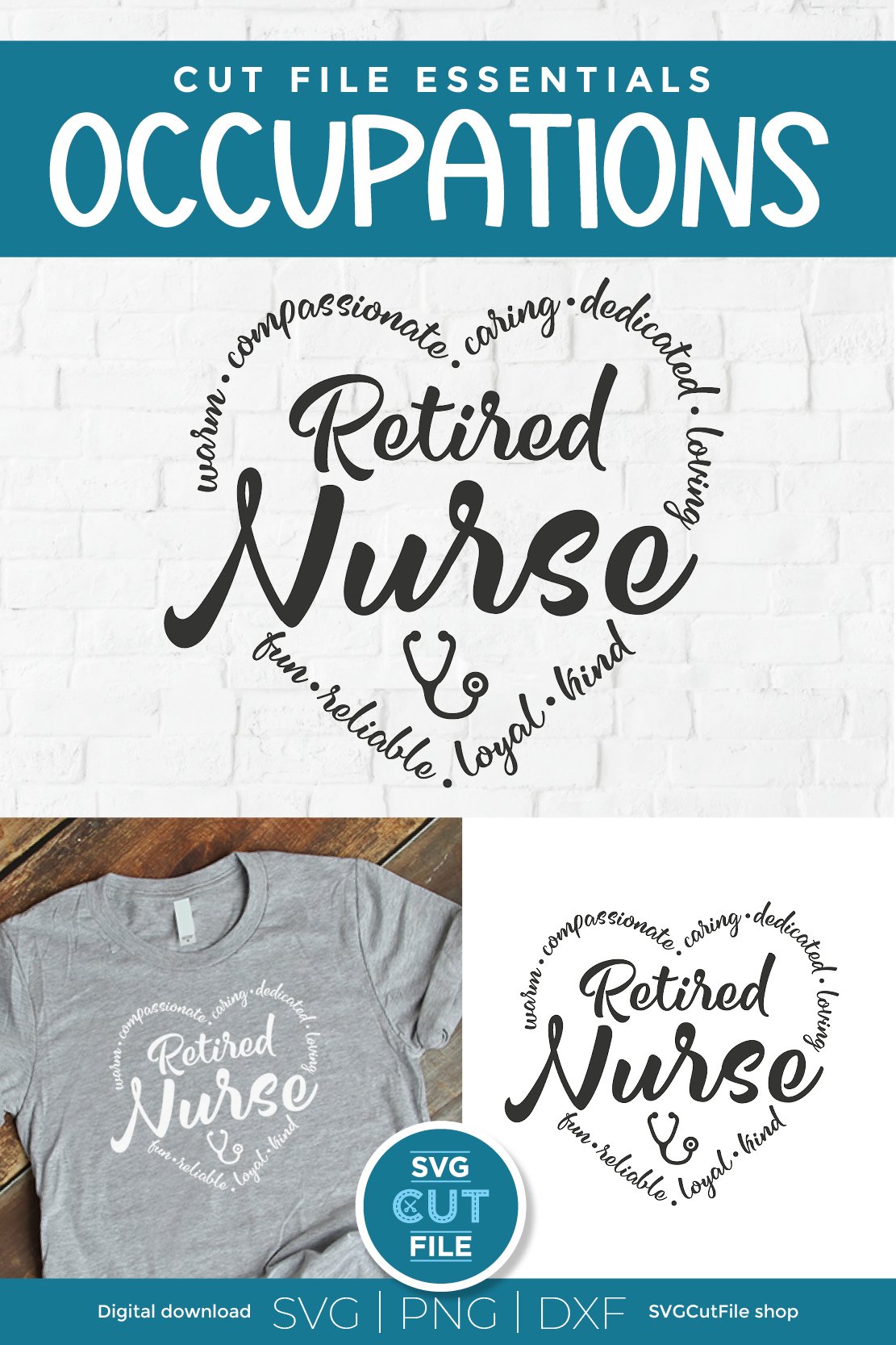 Retired Nurse svg with Word Heart