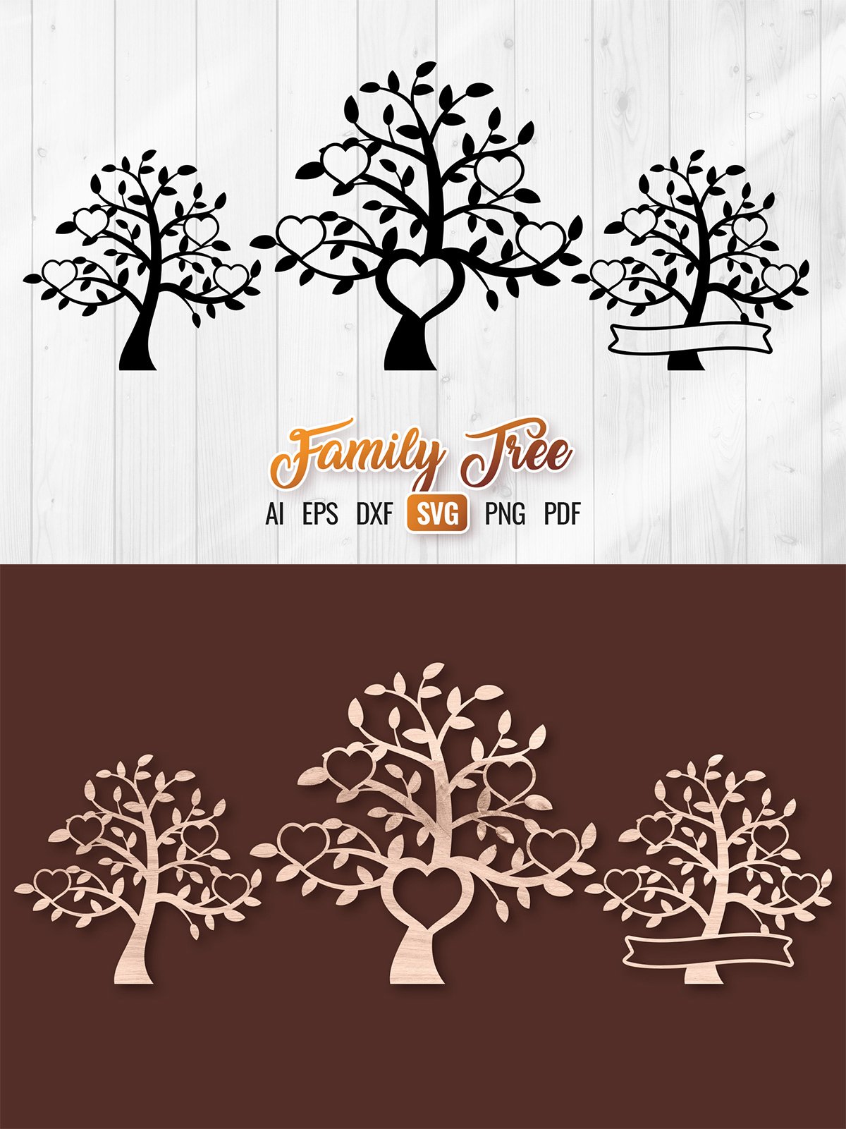 Tree SVG - Family Hearts Clipart Set