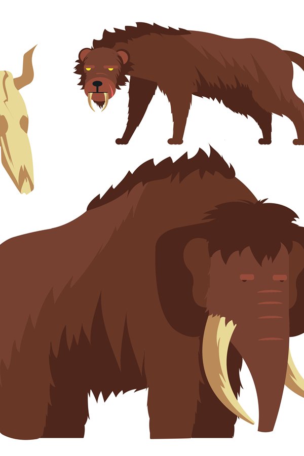 Stone age animals. Mammoth and saber-toothed tiger vector il