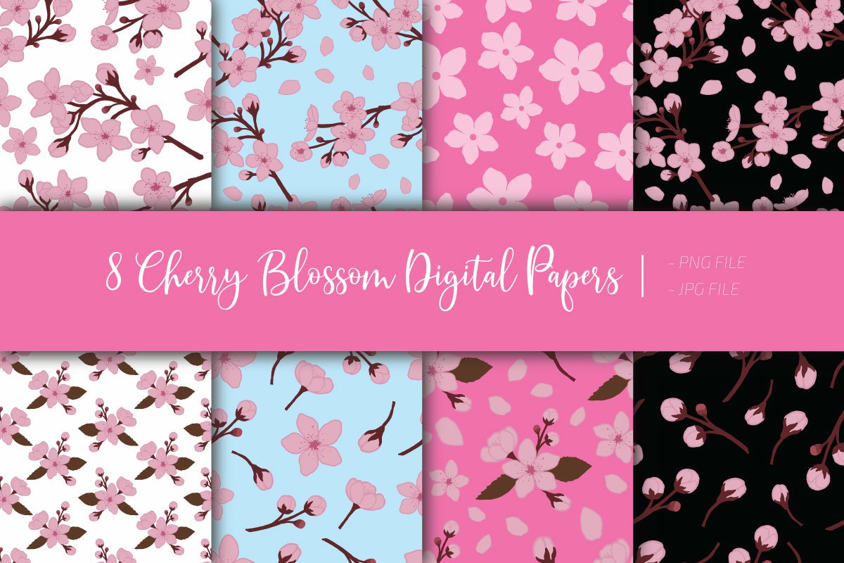 Cherry Blossom Digital Papers - Seamless Pattern