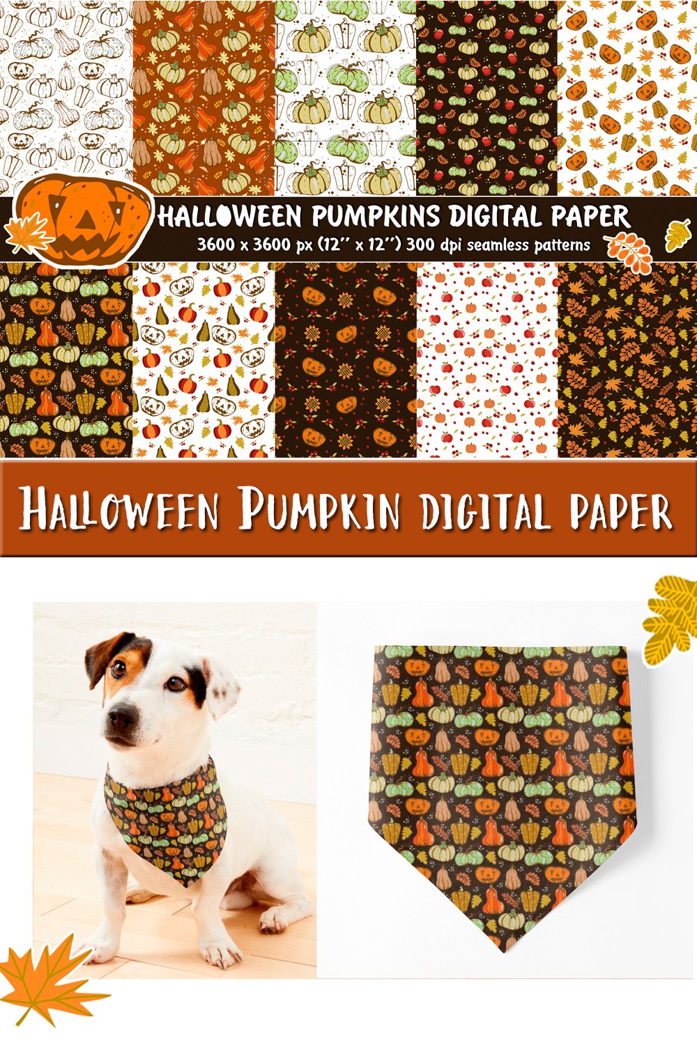 Halloween Pumpkin Digital Paper, Vector Seamless Patterns.