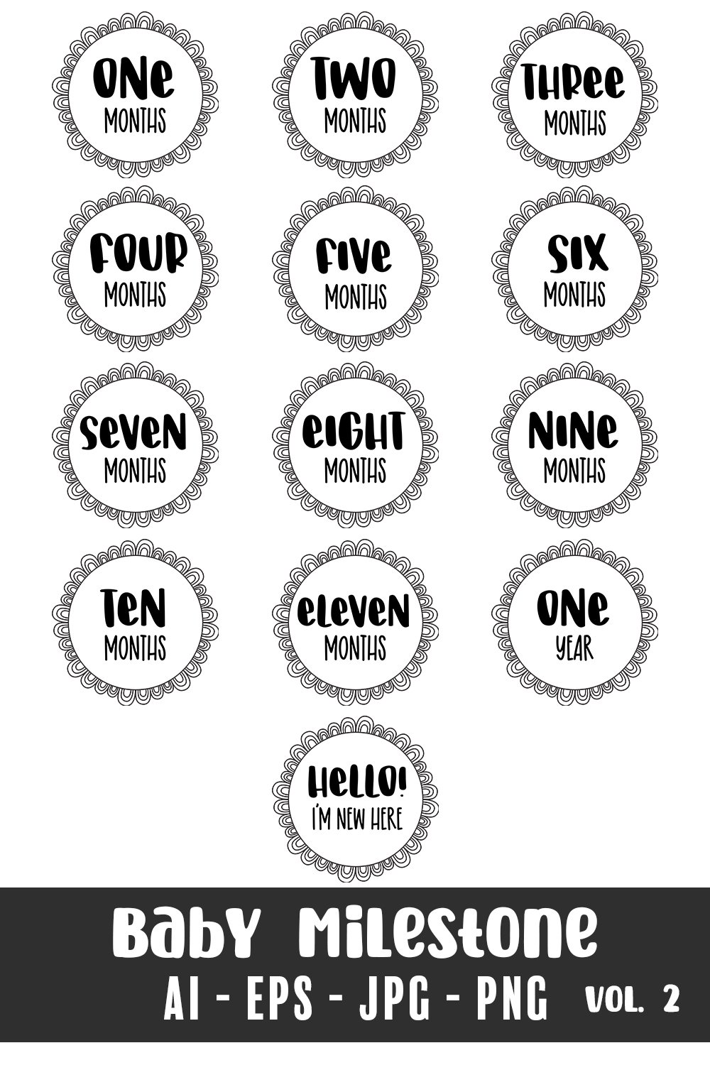 Baby Milestone SVG card sticker files vol. 2 | 13 variations