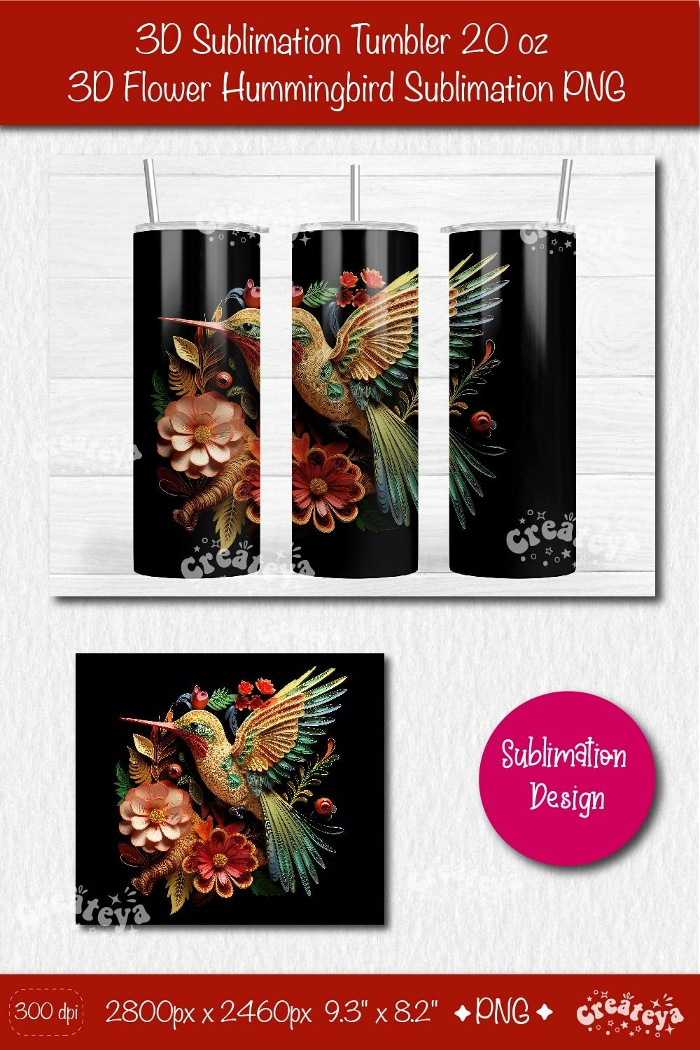 3d Hummingbird tumbler 3D Quilling 3D Flower (3746189)
