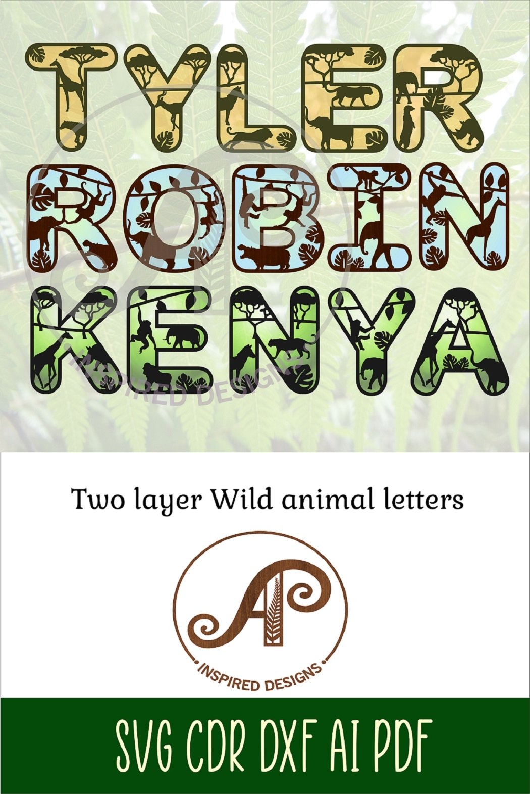 Wild animal theme alphabet set. 2 layer letters. 47letter