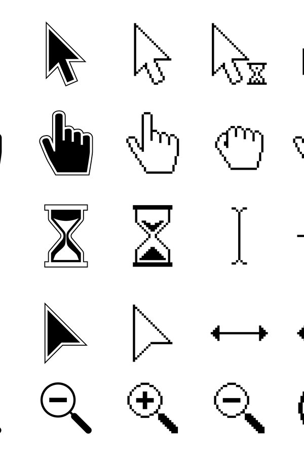 Different smooth and pixel mouse cursors vector set