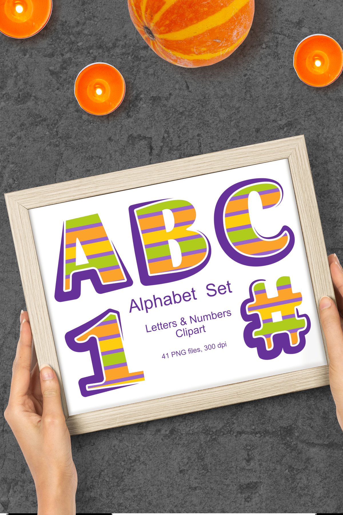 Purple Halloween Striped Alphabet and Numbers Clipart Set
