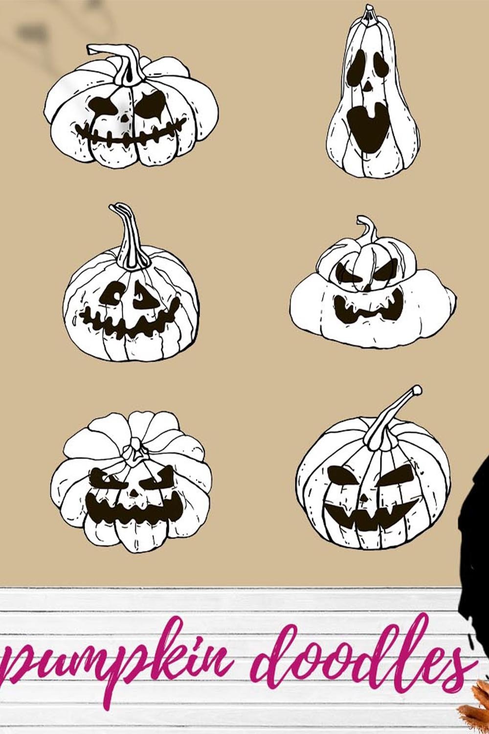 Halloween scary pumpkin faces doodle set. PNG, SVG, EPS