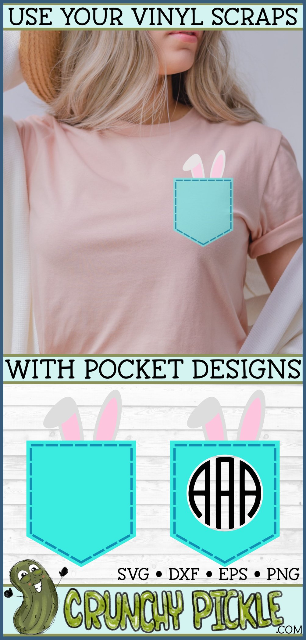 Pickle Pockets - Monogram Pocket Bunny Ears Easter SVG