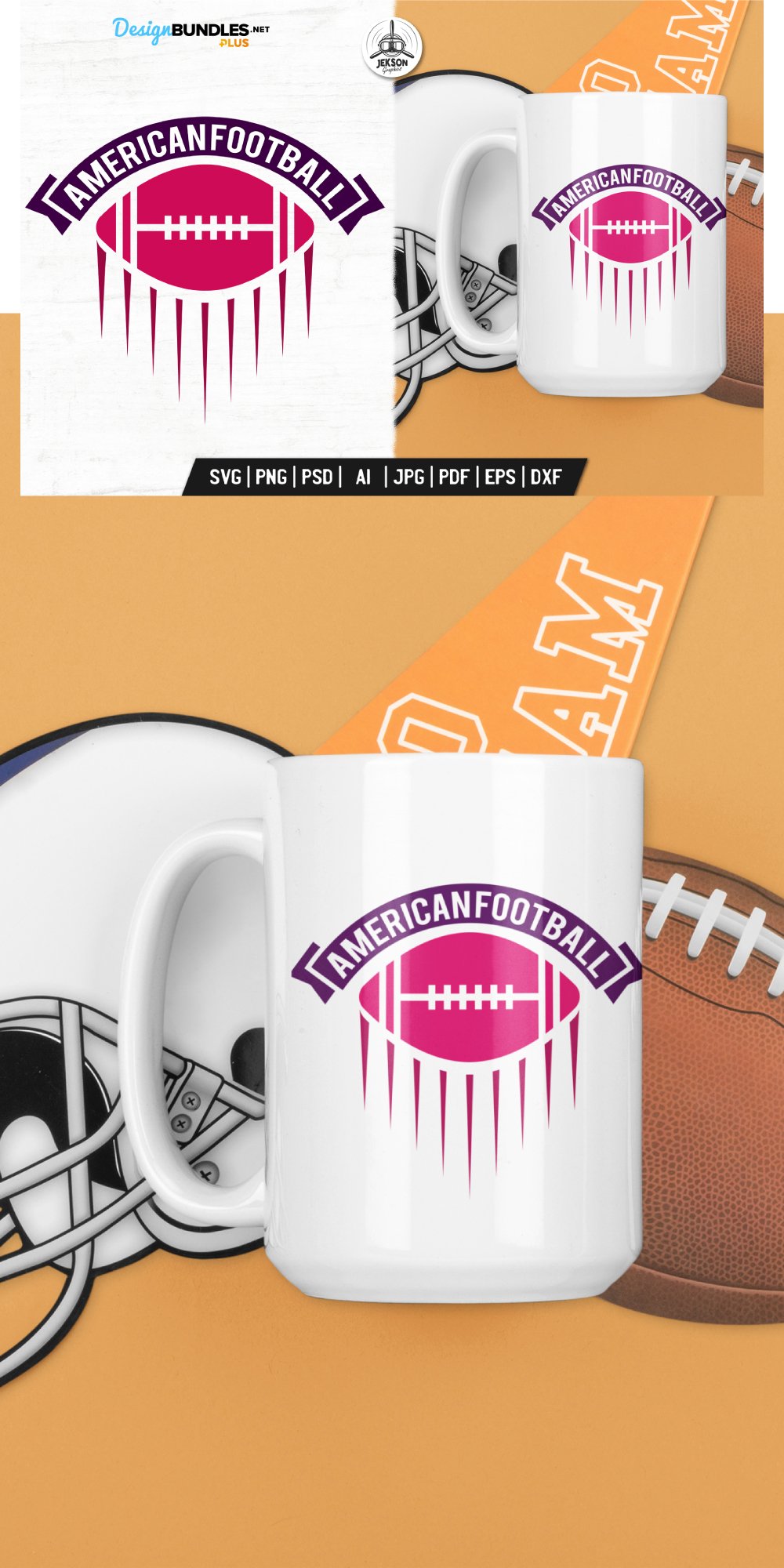 American Football Sublimation Design with Ball Sports Label