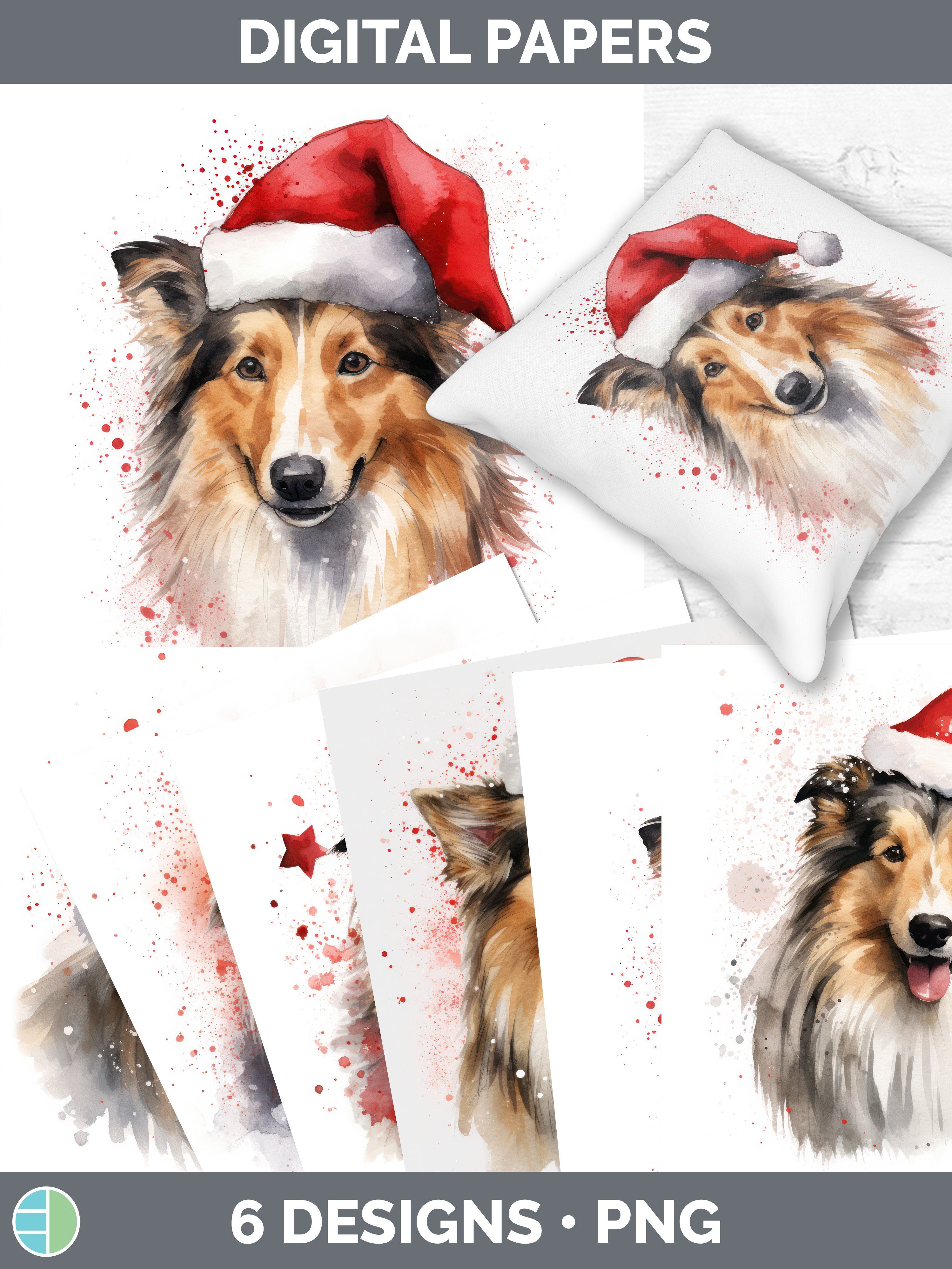 Christmas Santa Hat Rough Collie Dog Paper Backgrounds | Dig