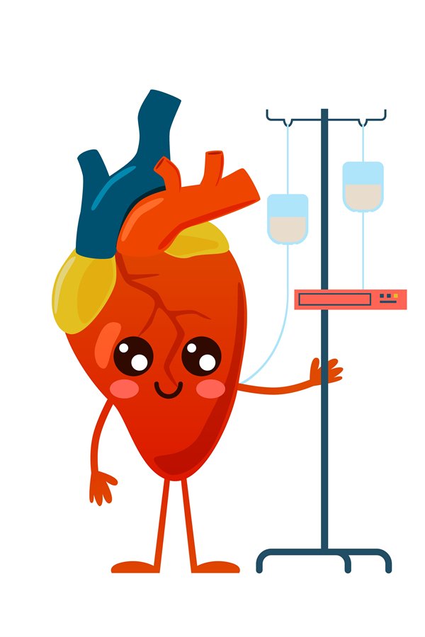 Prevention and treatment heart disease. Cartoon body organ m