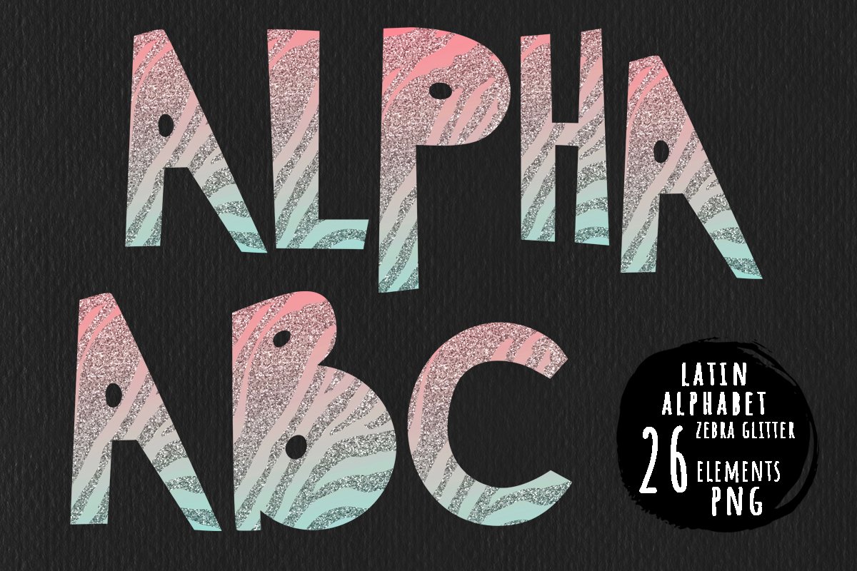 Tender pastel Latin alphabet with glitter pattern
