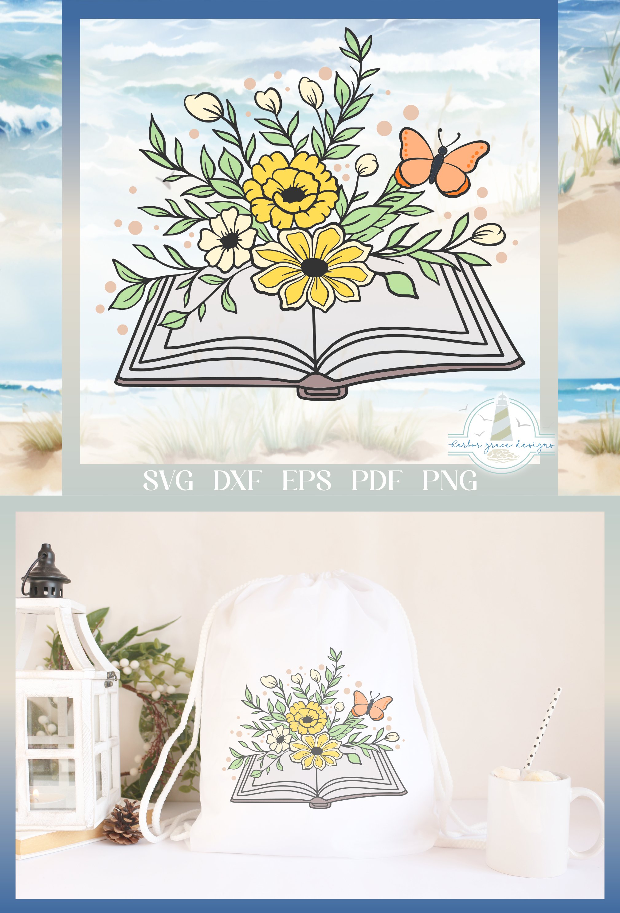 Stack of Books with Flowers SVG, Floral Book SVG